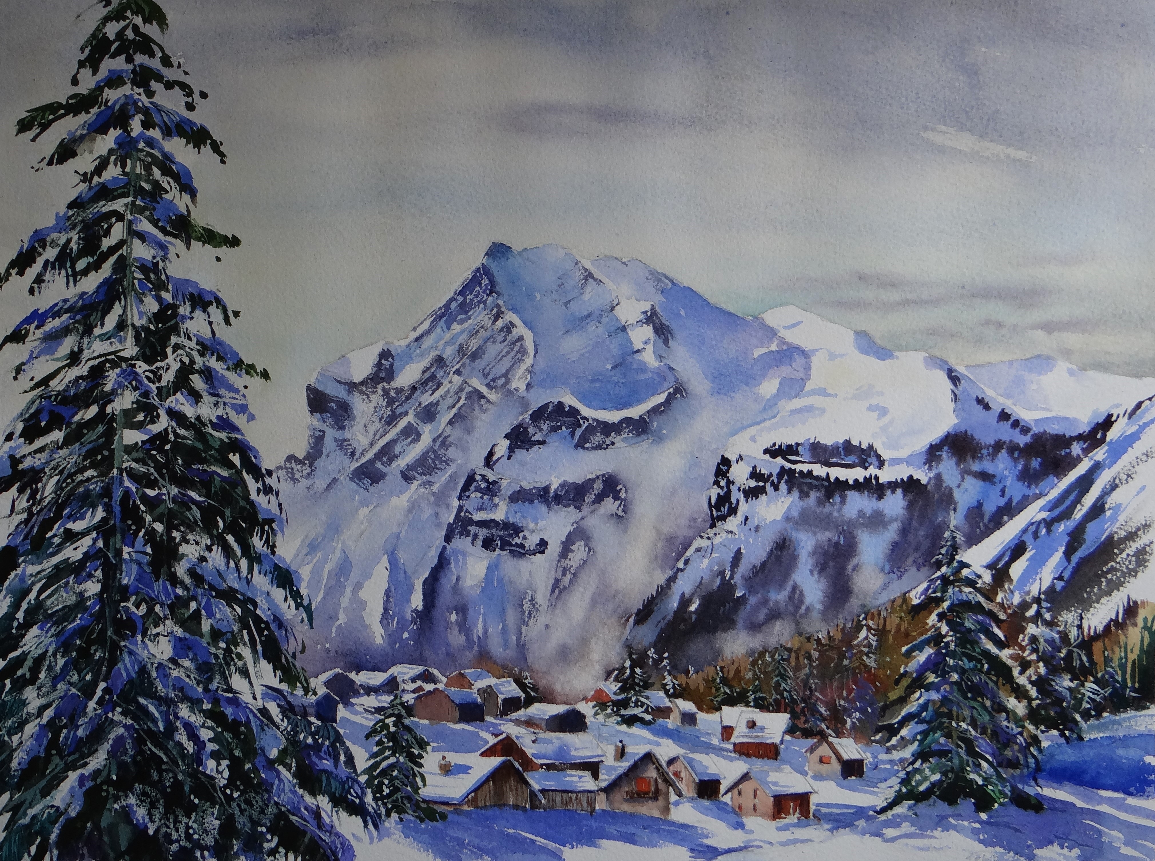 Les Carroz, Grand Massif Painting – Jane Ward Artist